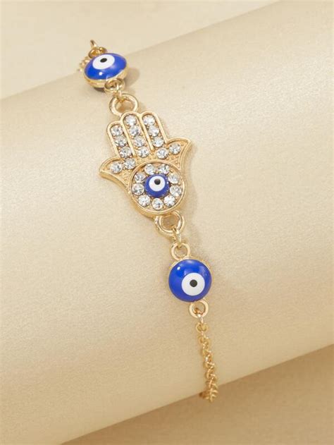 Evil Eye And Rhinestone Decor Bracelet Shein Usa