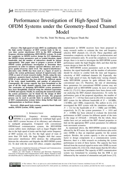 Pdf Performance Investigation Of High Speed Train Ofdm System Under