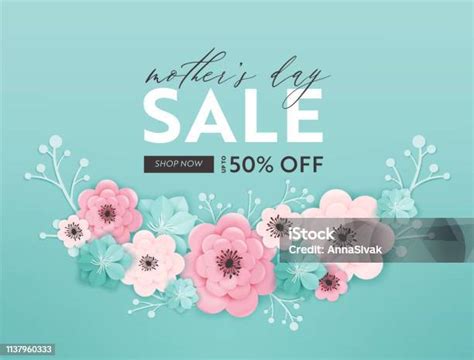 어머니의 날 판매 디자인입니다 전단지 포스터 상품권 광고에 대 한 종이 잘라 꽃 봄 프로 모션 할인 배너 템플릿 벡터 일러스트
