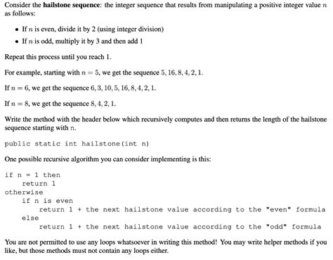 Solved Consider The Hailstone Sequence The Integer Sequence