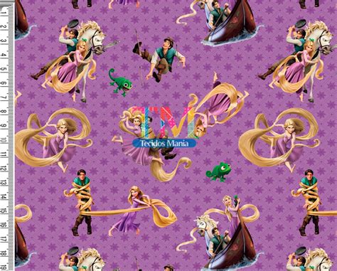 Tecido Tricoline Mista Enrolados Rapunzel Fundo Roxo Elo7