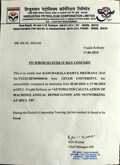 ramya meghana on linkedin internship hpcl networking