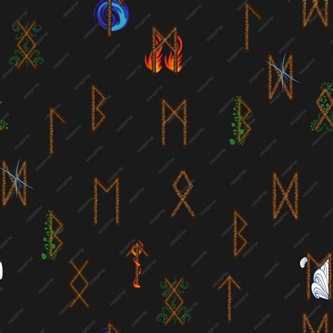 Premium Vector Hand Drawn Runic Letters Seamless Pattern With Elemental Symbols Magic Signs