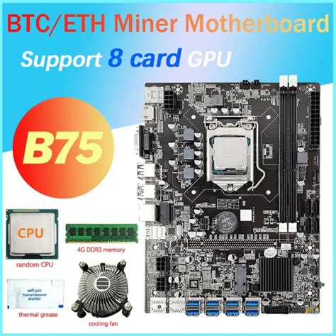 B75 8 Card Gpu Mining Motherboard Cpu Cooling Fan Thermal Grease 4g Ddr3 Ram 8x Usb3 0 Pcie