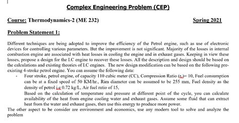 complex engineering problem cep course