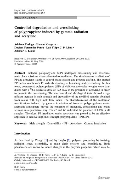 Pdf Controlled Degradation And Crosslinking Of Polypropylene Induced