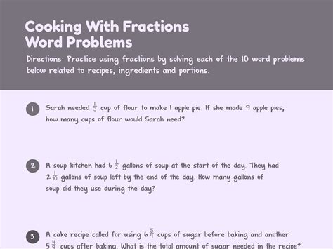 Multiplication Fraction Word Problems Worksheet E