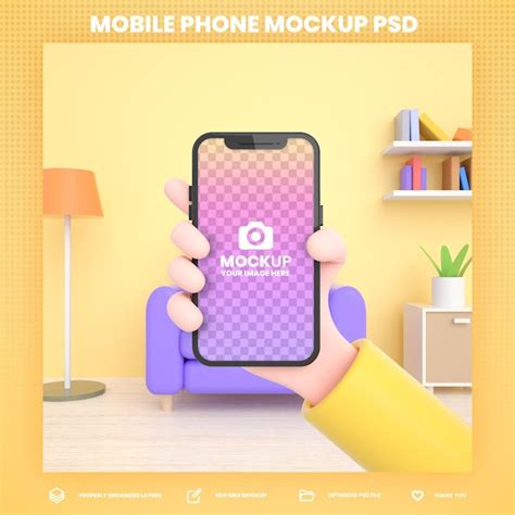 소셜 미디어 인스 타 그램 게시물 템플릿에 대 한 손을 잡고 전화 3d 렌더링 모형 프리미엄 Psd 파일