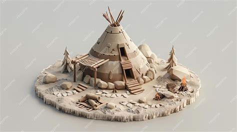 Lowpoly 3d Model Of A Native American Teepee With A Campfire And Trees Premium Ai Generated Image