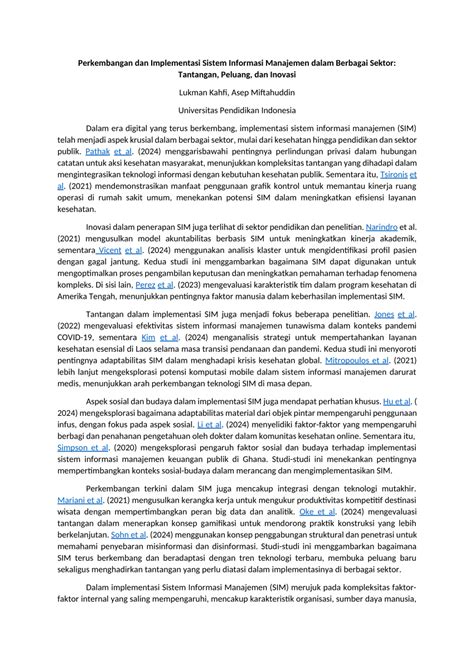 Pdf Perkembangan Dan Implementasi Sistem Informasi Manajemen Dalam Berbagai Sektor Tantangan
