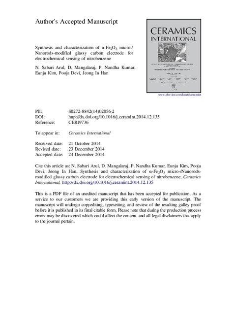 Pdf Synthesis And Characterization Of α Fe2o3 Micro Nanorods Modified Glassy Carbon Electrode