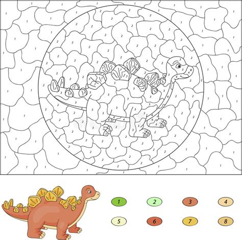 Colore Dal Gioco Educativo Di Numero Per I Bambini Stegosaurus Del