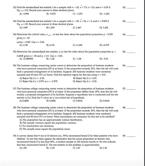 Solved Find The Standardized Test Statistic T For A Sample Chegg