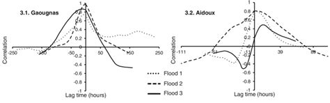 3 cross correlogram between inflow and outflow for the two networks