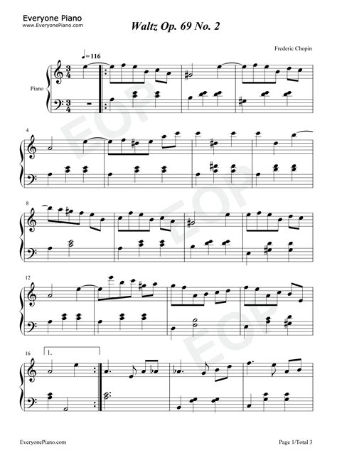 Waltz Op 69 No 2 Easy Version Frédéric Chopin Stave Preview