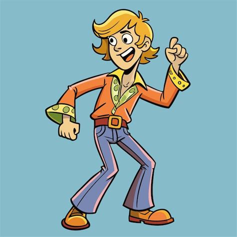 Dancing Man In Long Shirt And Bellbottoms Cartoon Vector Drawing Premium Ai Generated Vector