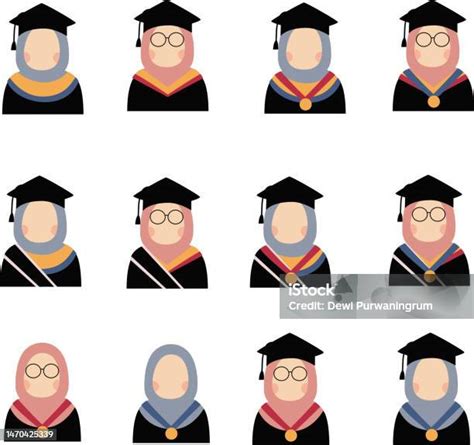 Ilustrasi Muslim Set Kelulusan Wanita Wisuda Mahasiswa Muslimah