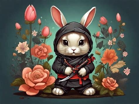 Premium Photo Cute Ninja Bunny With Fantasy Flowers Around Suitable