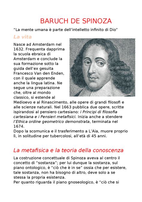 Riassunto Baruch Spinoza Docsity