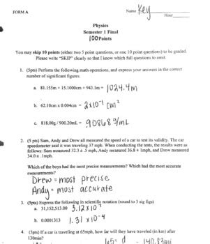 Physics FINAL EXAM Semester 1 By The Chem And Physics Lady TpT
