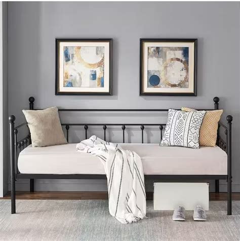 Vecelo Black Daybed Victorian Style Multifunctional Metal Platform With