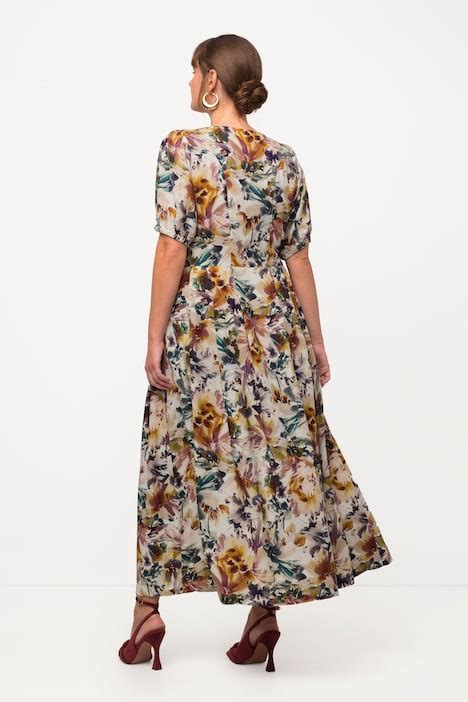 Vestido Estilo Regional Flores Cuello Redondo Media Manga Mezcla De