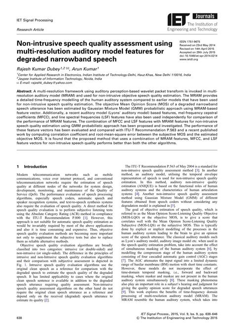 pdf non intrusive speech quality assessment using multi resolution