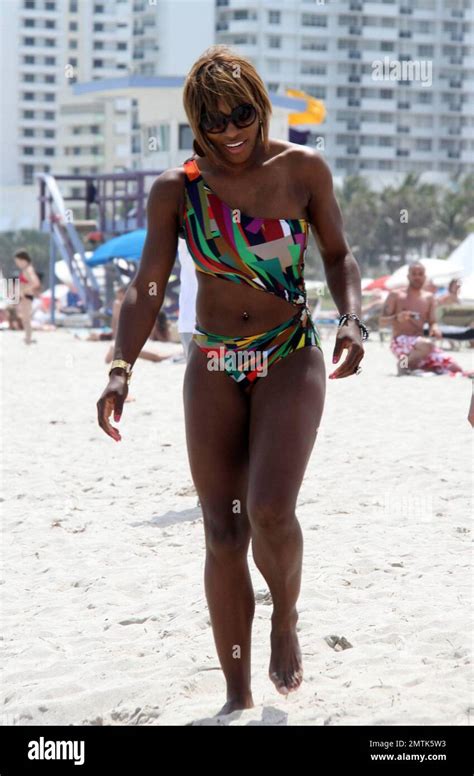 Serena Williams Shows Off Her Form In A Cutaway Bathing Suit On The Beach Miami Fl