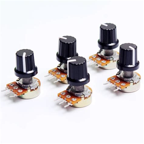 5pcs 10k Ohm 3 Terminal Linear Taper Rotary Potentiometer B10k 103 For