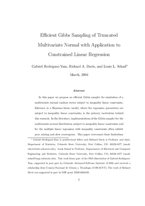 Pdf Efficient Gibbs Sampling Of Truncated Multivariate Normal With