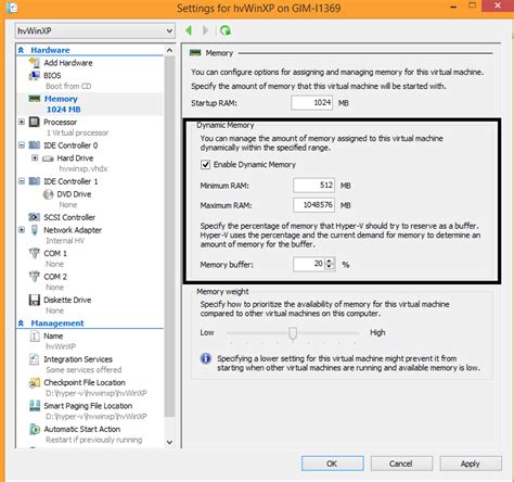Hyper V Dynamic Memory Startup Memory Vs Minimum Memory Windows