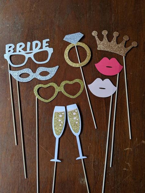 Bridal Shower Photo Booth Props 9 Piece Set Glitter Photo Booth Set