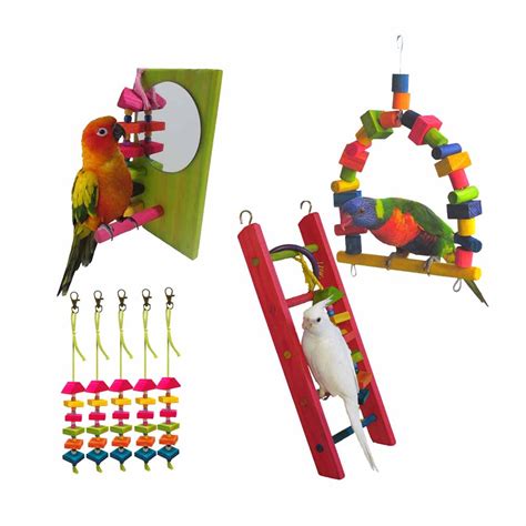 Kit Brinquedos Para Calopsitas Aves Pássaros Gaiola Viveiro Encanto das Aves Brinquedos