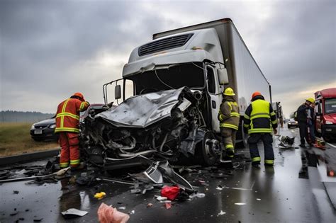 Premium Photo Highway Emergency Response At A Severe Car And SemiTruck Collision Scene