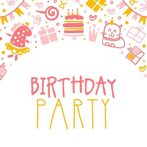 생일 파티 배너 템플릿 어린이 휴가 축제 포스터 축제 배경 초대 카드 만화 터 일러스트레이션 프리미엄 벡터