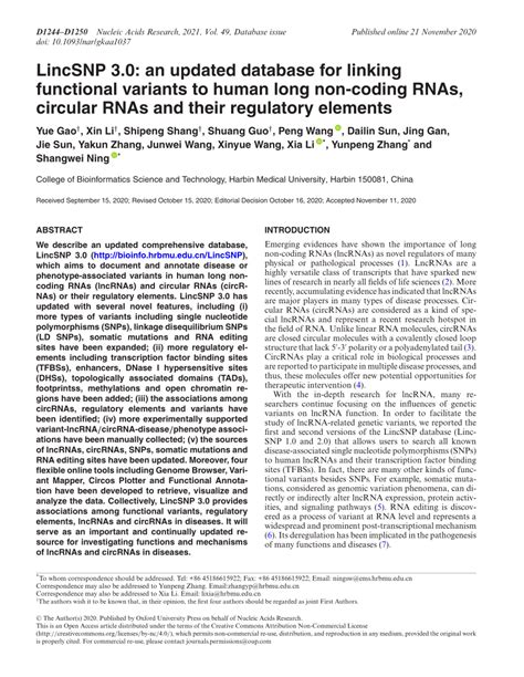 Pdf Lincsnp 3 0 An Updated Database For Linking Functional Variants To Human Long Non Coding