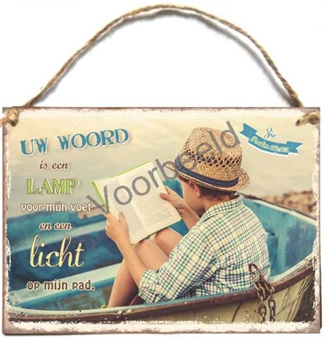 Metalen Wandbord A4 Met De Tekst Uw Woord Is Een Lamp Voor Mijn Voet