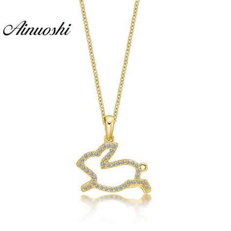 Ainuoshi 10k Solid Yellow Gold Pendant Hollow Rabbit Pendant Sona