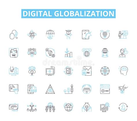 Digital Globalization Linear Icons Set Connectivity Interdependence Integration