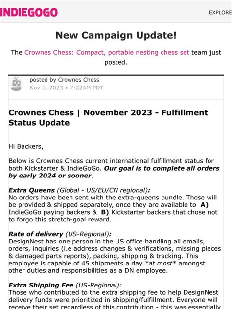 Indiegogo 📢 Update 37 From Crownes Chess Compact Portable Nesting