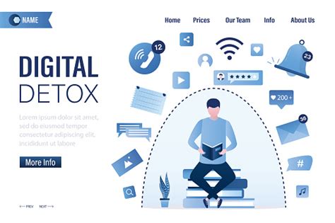 똑똑한 남자는 책 더미에 앉아서 책을 읽습니다 사업가는 스마트 기기 디지털 해독 랜딩 페이지를 껐습니다 휴대 전화를 사용하지 않습니다 인터넷 스마트폰 및 소셜 미디어로부터의