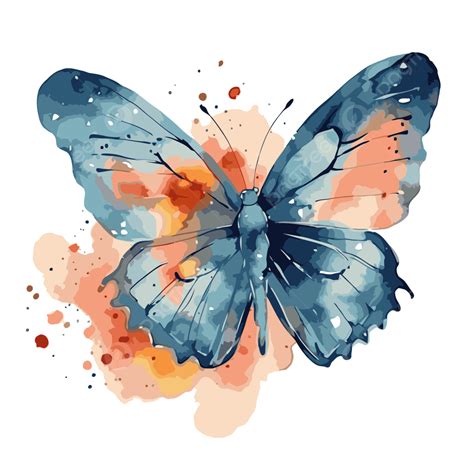 ألوان مائية فراشة Clipart المتجه تصميم الملصق مع فراشة الكرتون المائية