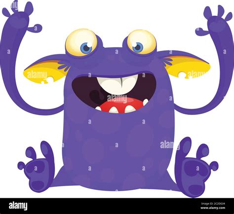 Cartoon Furry Monster Halloween Vector Illustration Of Excited Monster