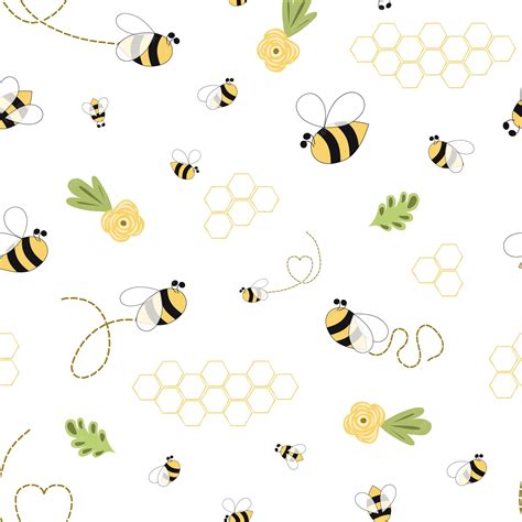 Premium Vector Bee Honey Pattern Bee Floral Yellow Template Bee Seamless Pattern Cute Honey