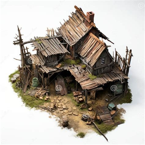 Aerial View Of A Derelict Magician S Shack With Wooden Roof Stock Illustration Illustration Of