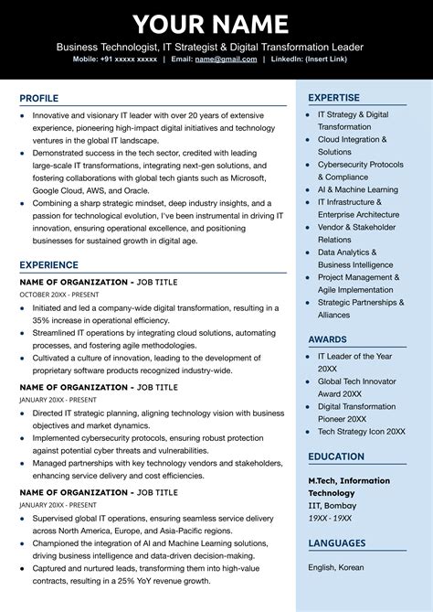 Classy Two Column Resume For Experienced Professionals Resumeguru India