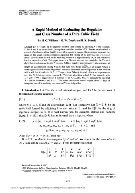 pdf a rapid method of evaluating the regulator and class number of a