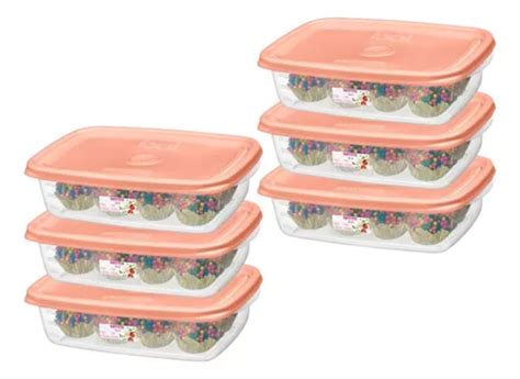 Pote Plástico Hermético Kit 6 Marmitas 785ml Fácil Sanremo Cor Coral