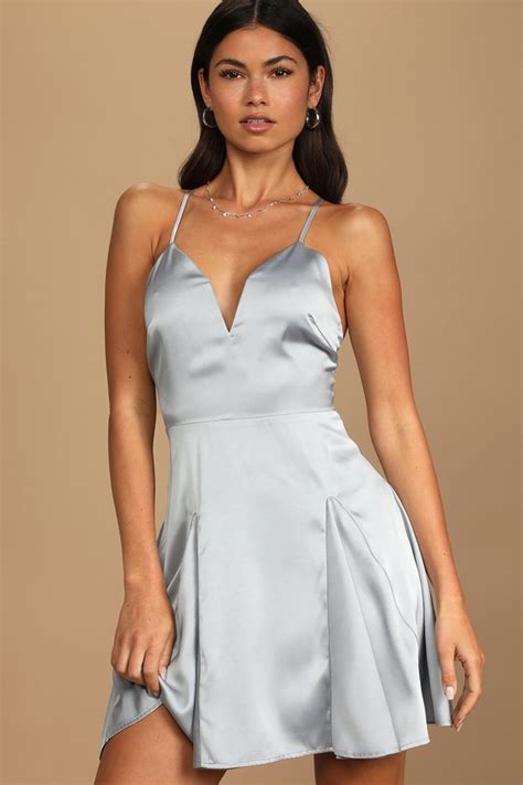Light Blue Mini Dress Satin Cocktail Dress A Line Dress Lulus