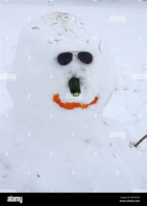 Cool Snowman With Orange Peel Smile And Shades Stock Photo Alamy